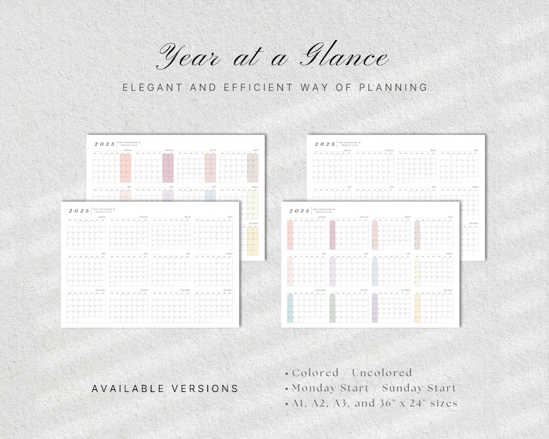 2025 Year At-a-glance Wall Calendar, Large Landscape Planner, Printable ...