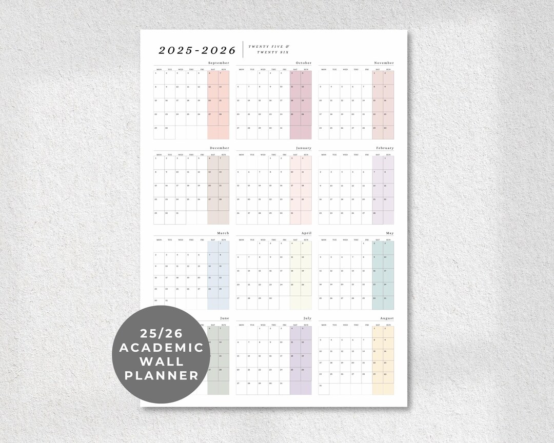 2025-2026 Academic Wall Planner, Large Printable School Year Calendar ...