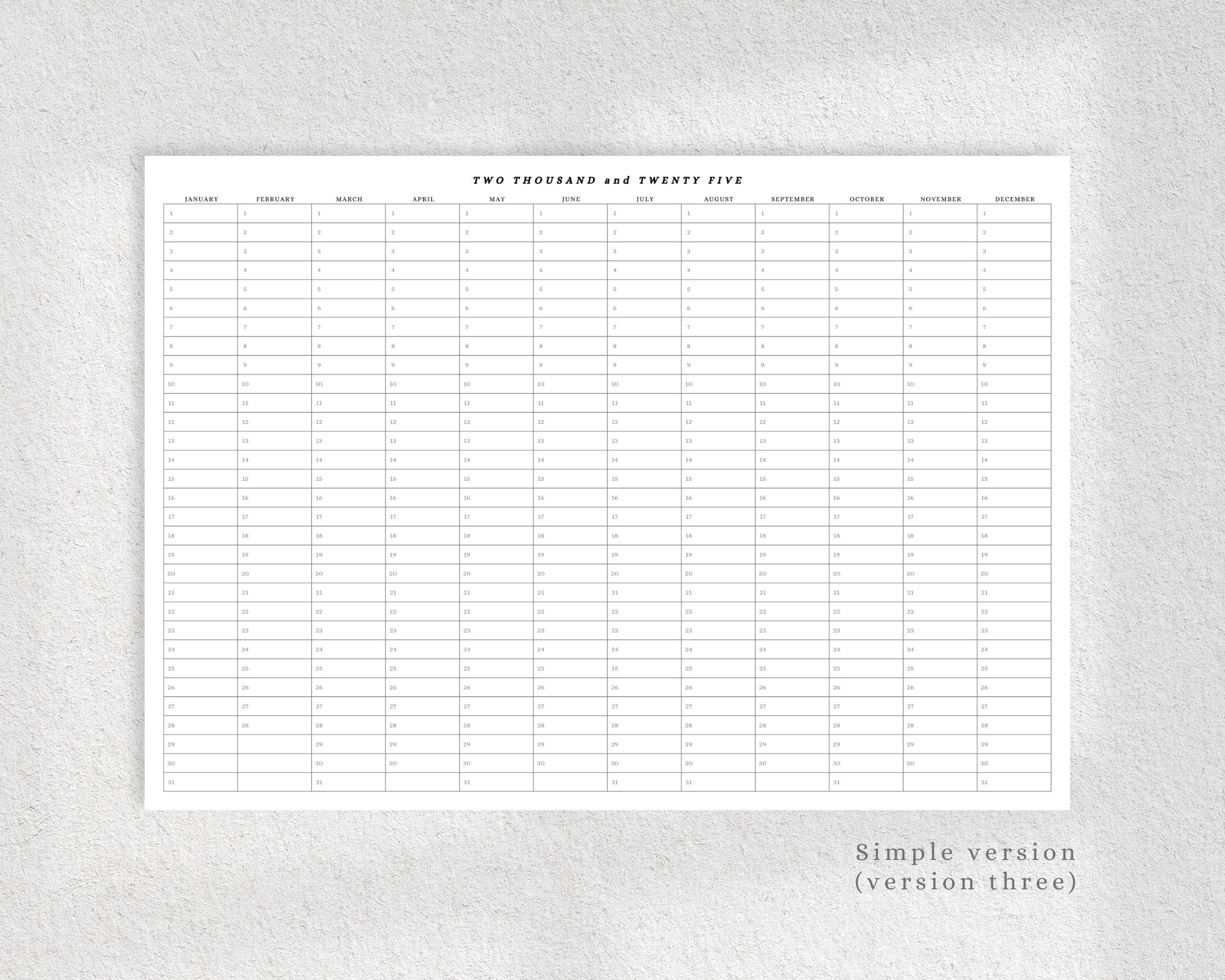 2025 Rainbow Wall Calendar: Year at A Glance Planner (printable PDF) - Etsy
