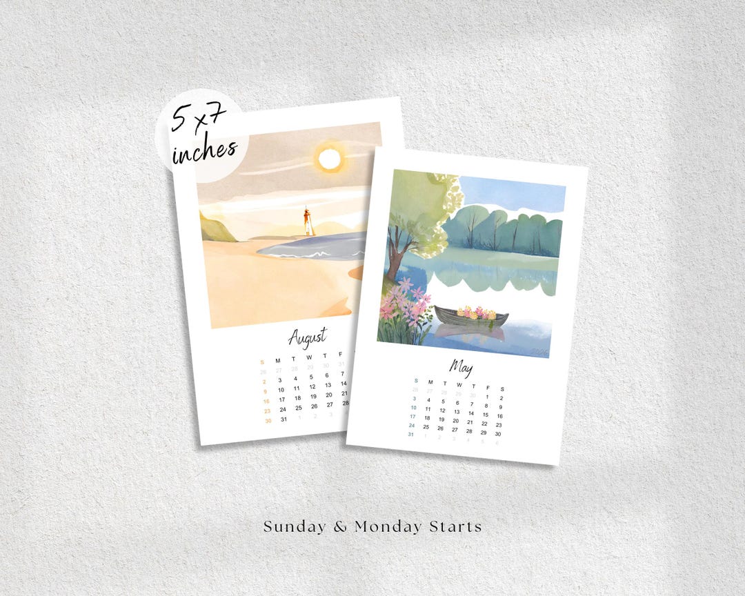 2026 Watercolor Desk Calendar, 5x7 Mini Monthly Calendar, PDF Download ...