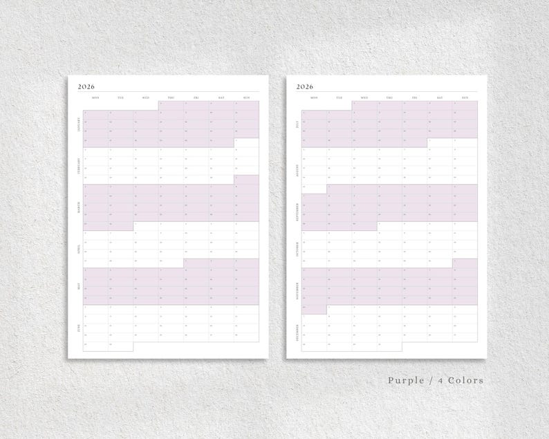 2026 Yearly Calendar Two Pages, Printable Year at a Glance Planner ...