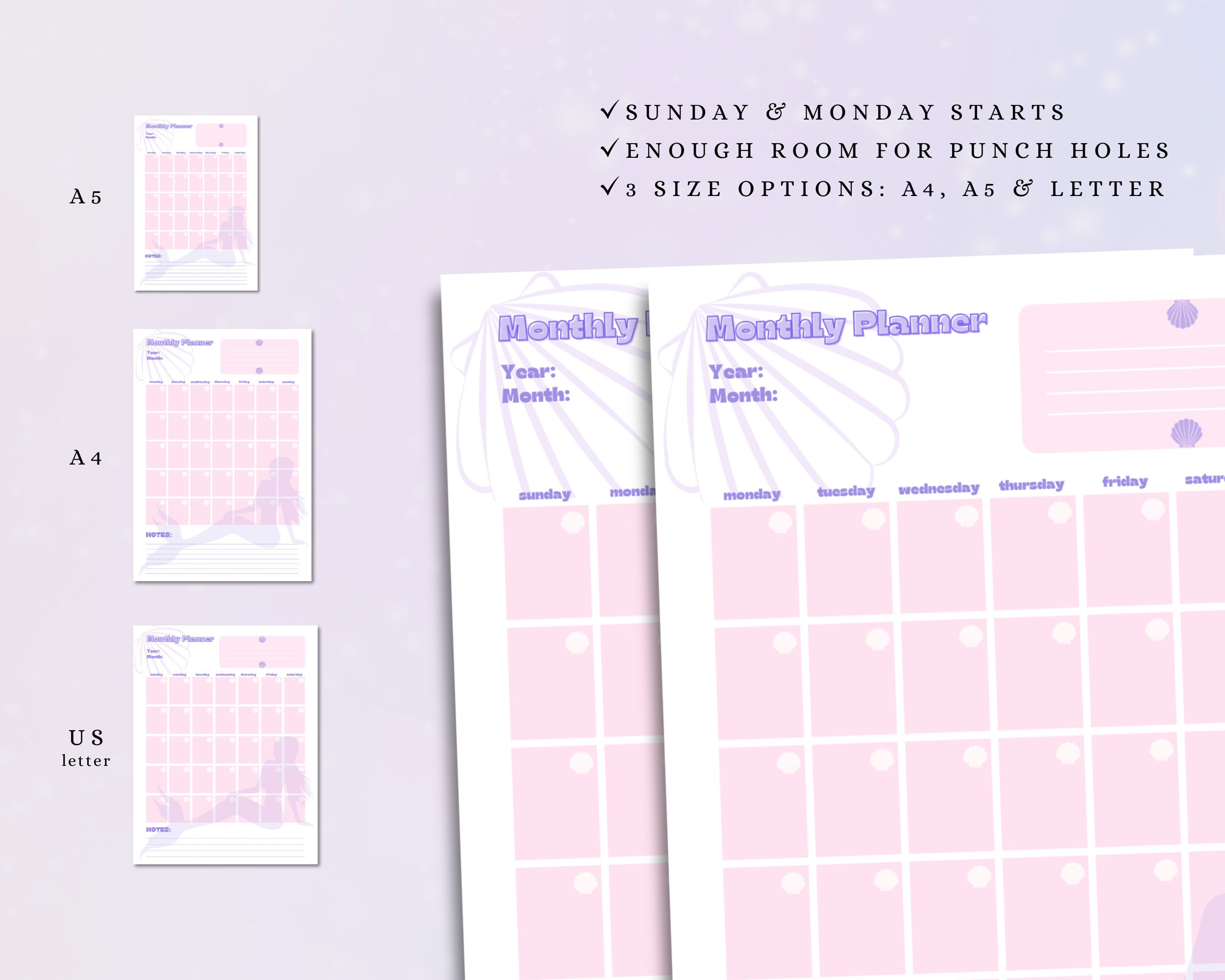 Mermaid Planner Printable, A4 A5 Letter, Pink Planner Bundle, Undated ...