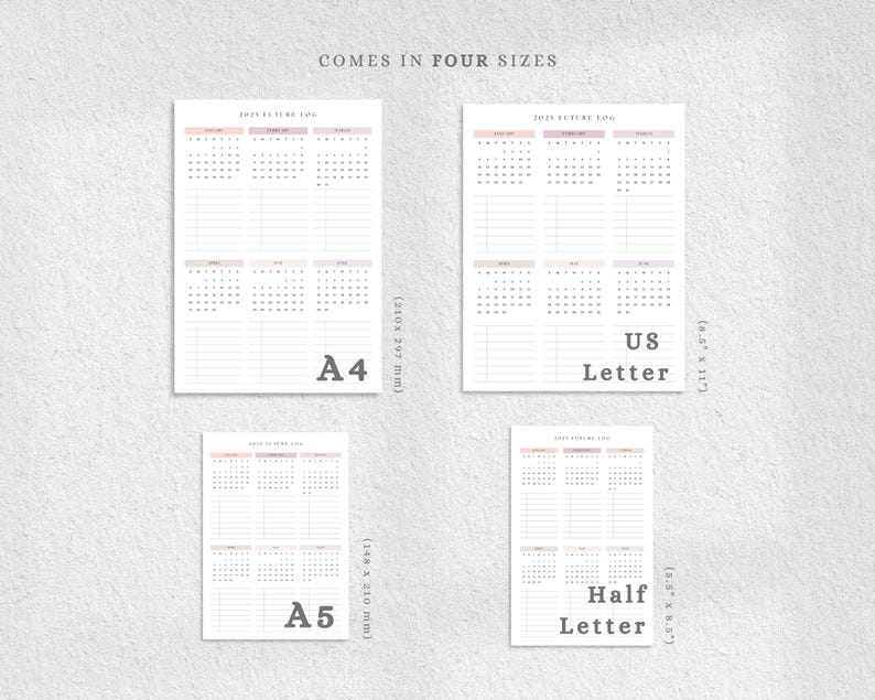2025 Future Log Printable, Yearly Overview, Monthly Calendar, Digital ...