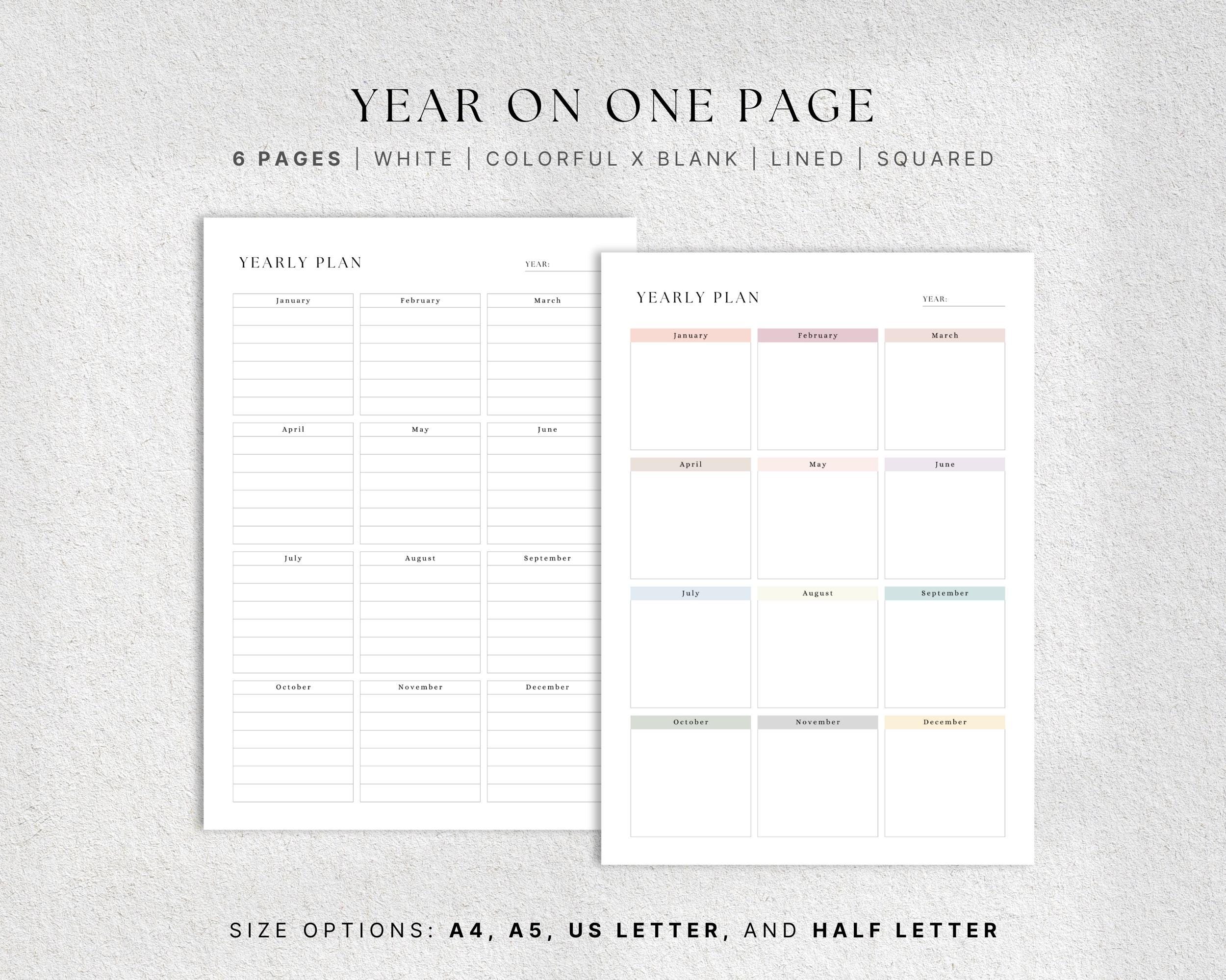 Undated Year at a Glance Planner, Minimalist Printable Yearly Overview ...