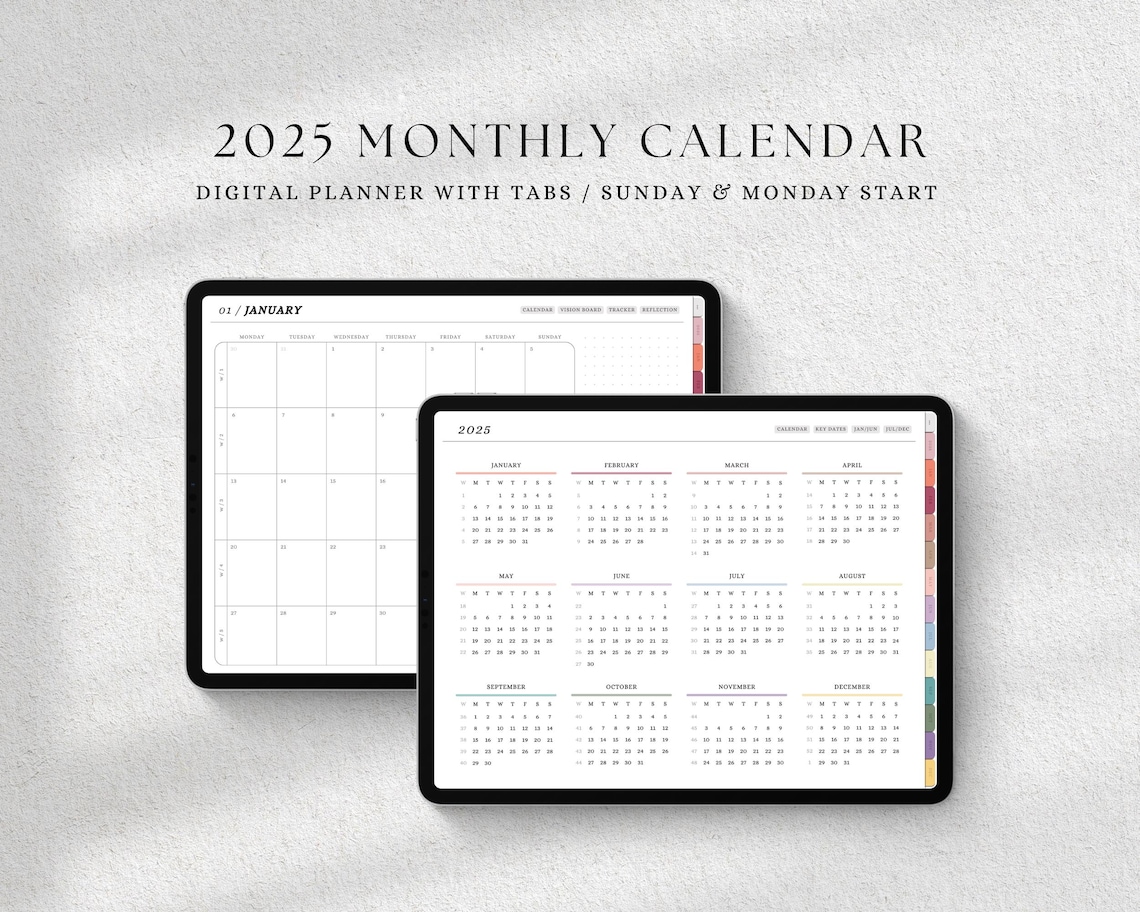 2025 Monthly Digital Planner, Landscape Calendar for Goodnotes, Xodo ...