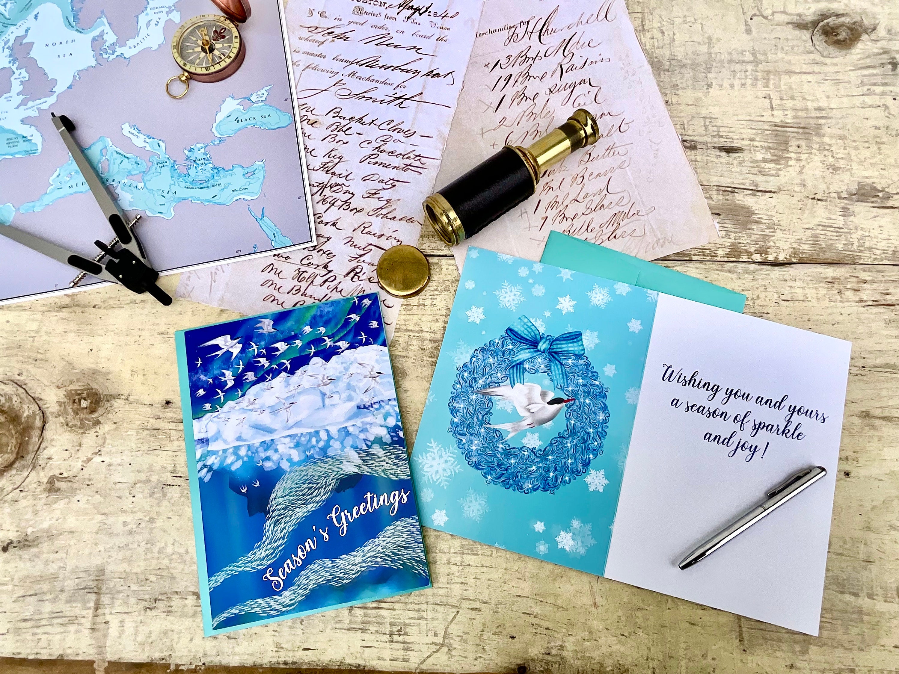 Christmas Card Set Handmade Holiday Gift Card Arctic Theme Arctic Tern ...