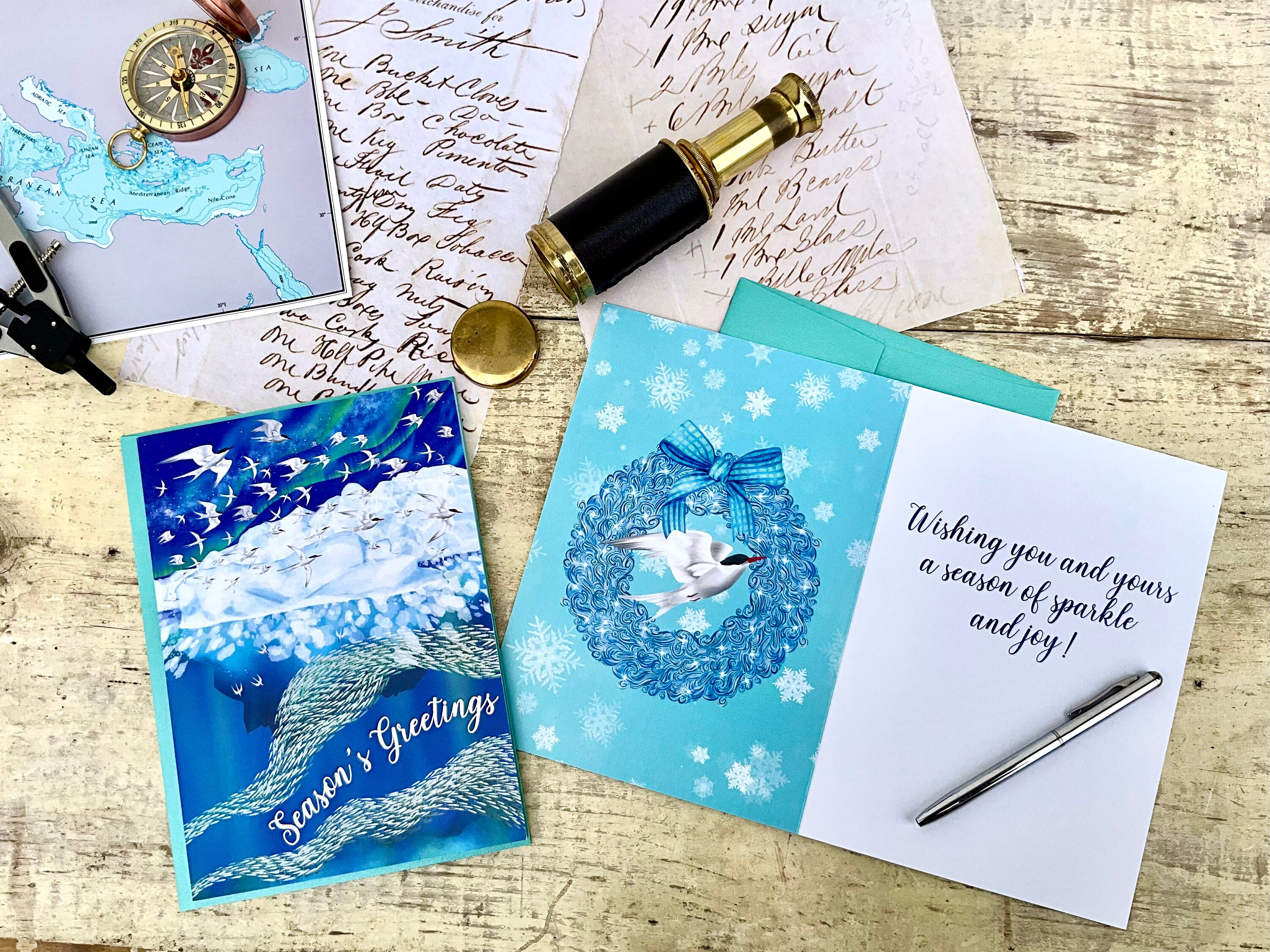 Christmas Card Set Handmade Holiday Gift Card Arctic Theme Arctic Tern ...