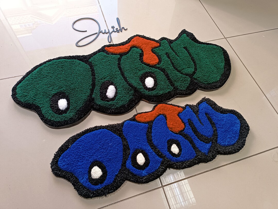 MF Doom Rug Hip-hop Tufted Rug Rap Decor Blue Doom Logo Rug Handmade ...