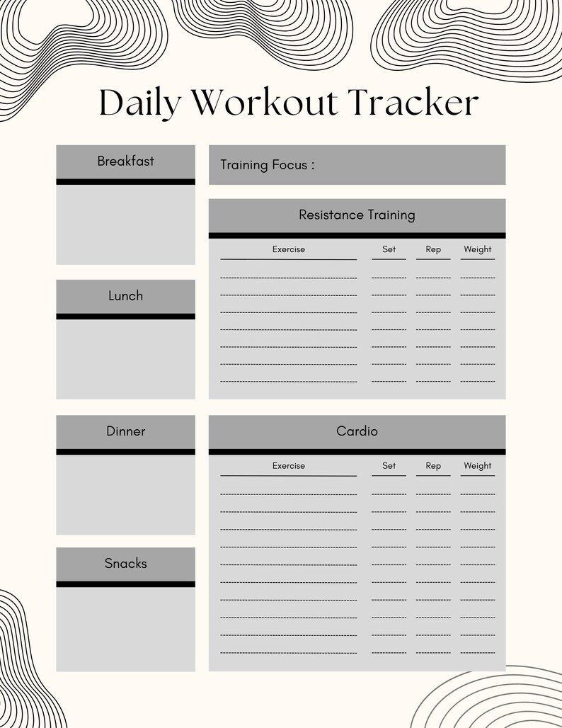 Daily Meal and Workout Pdf Printable Planner, Plan Cardio and Strength ...