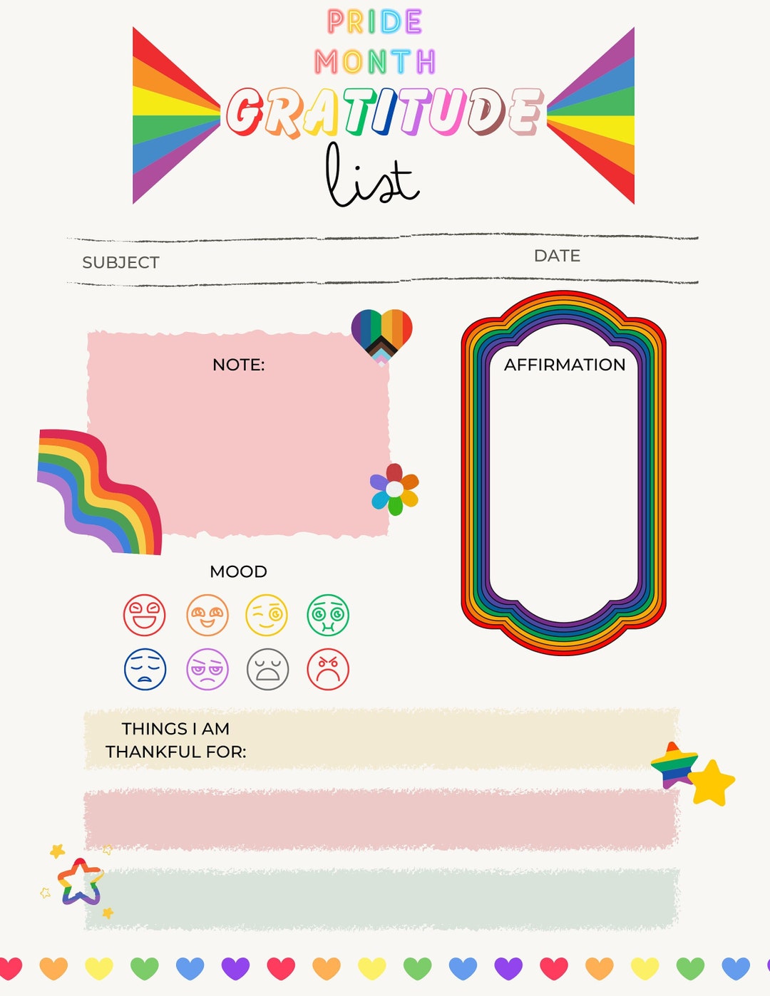 Pride Month Gratitude List for Kids , Teens, Adults, Adhd . Pride ...