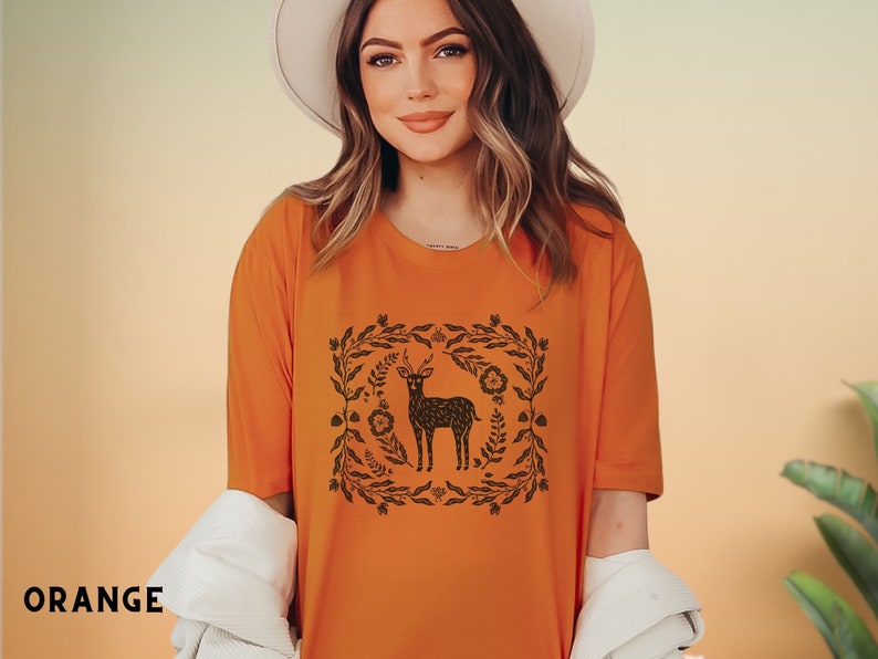 Vintage Linoprint Deer Shirt, Aesthetic Folklore Tshirt, Forestcore ...