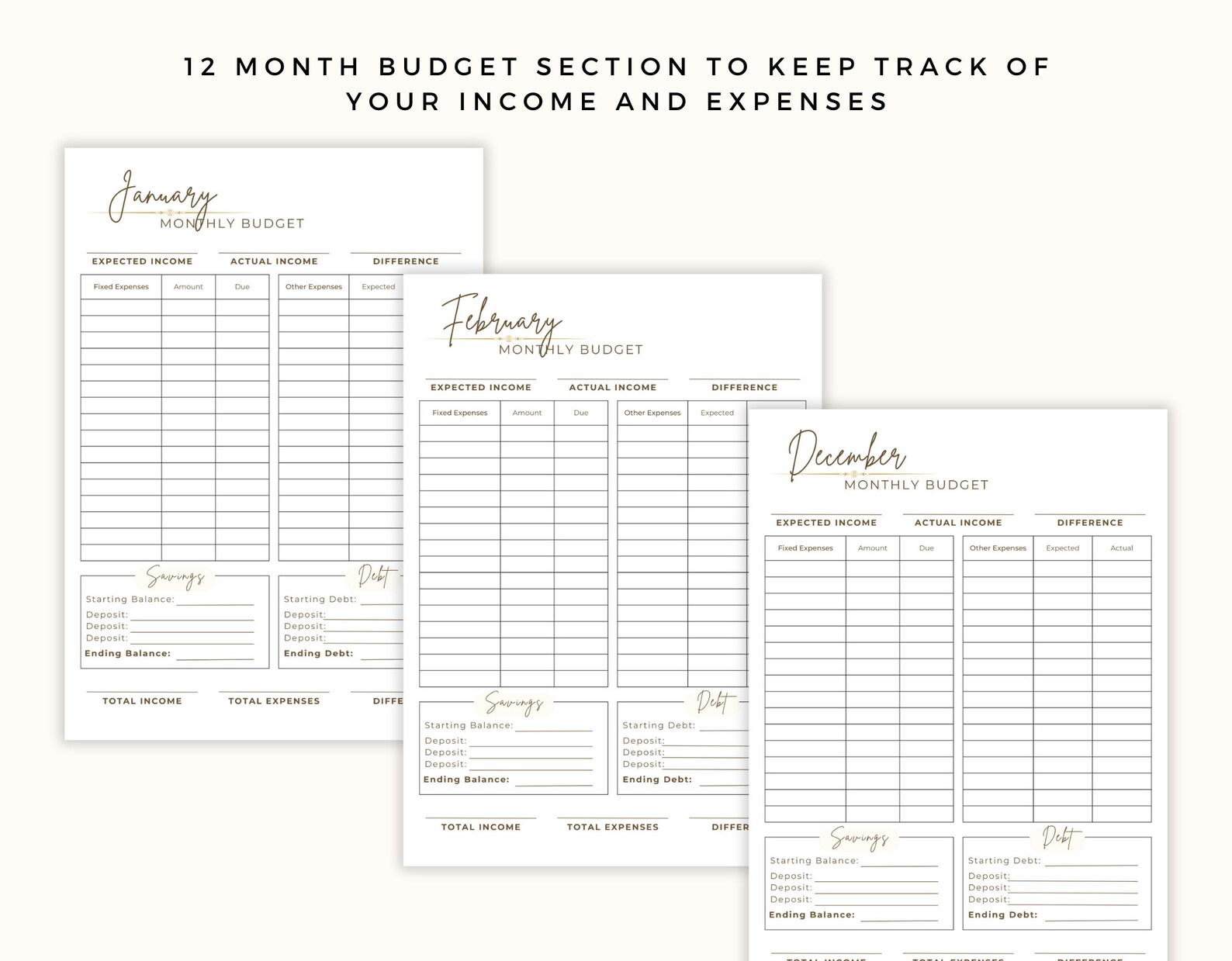 Monthly Budget Tracker Printable , Expenses Tracker Printable, Debt ...