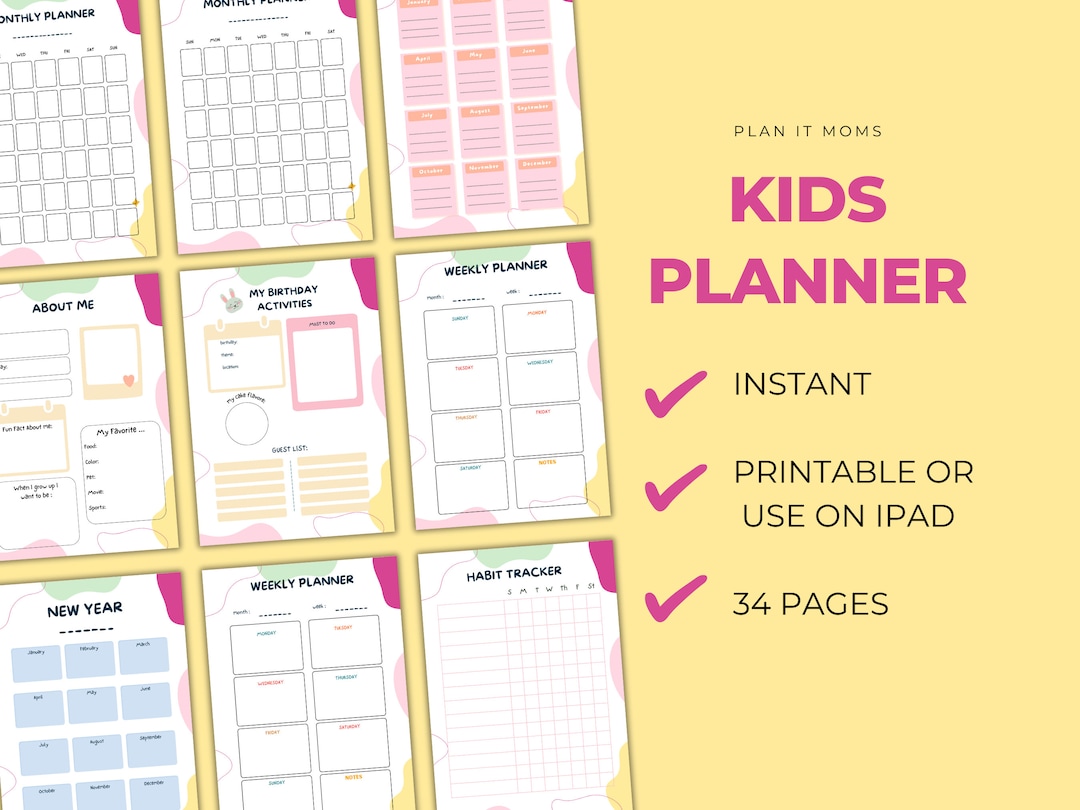 Kids Planner, for Kids, Kids Chore Chart, Homeschool Planner, Academic ...