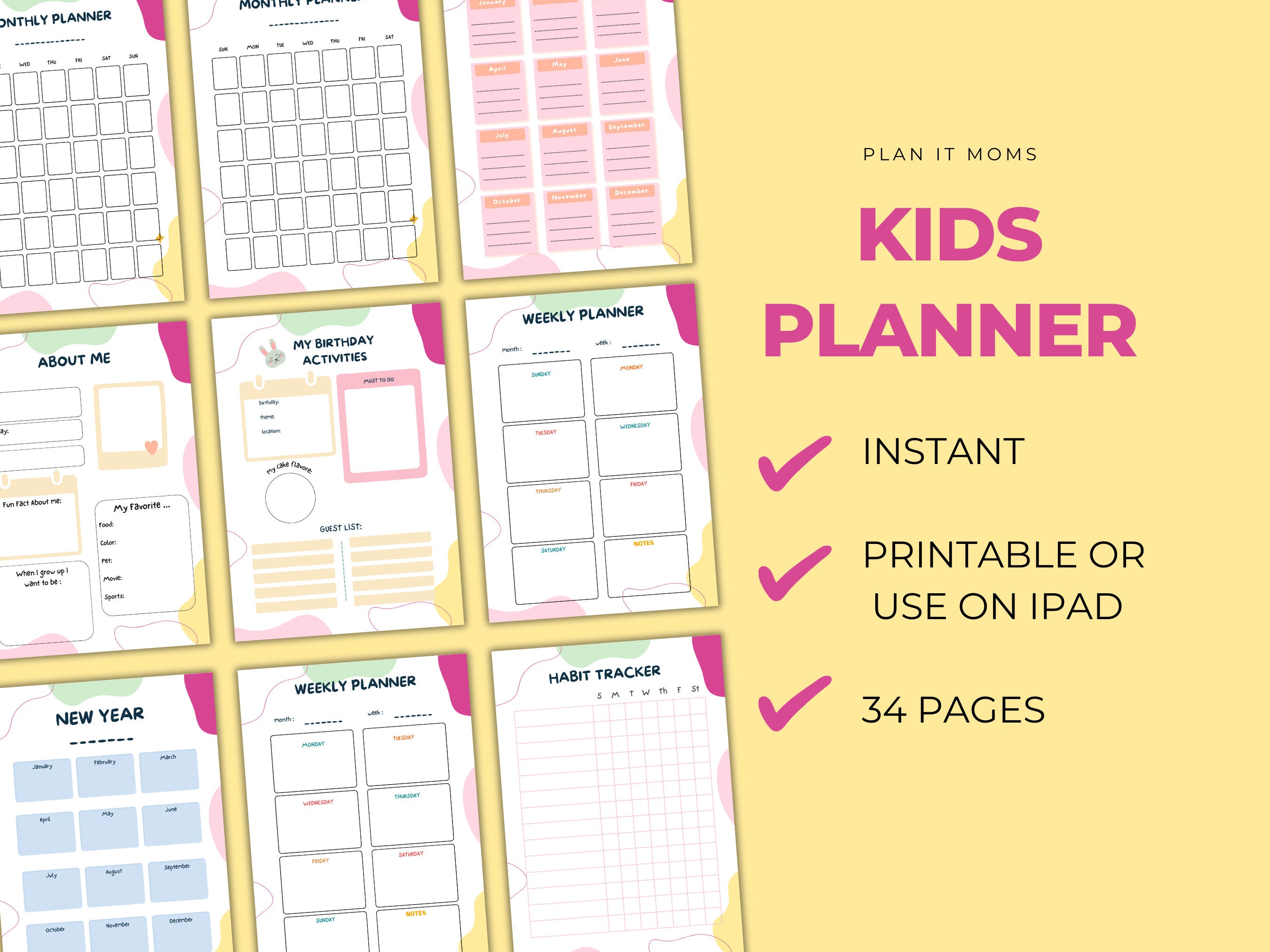 Kids Planner, for Kids, Kids Chore Chart, Homeschool Planner, Academic ...