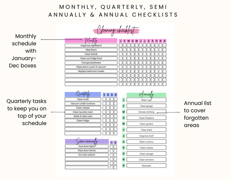 Cleaning Schedule, Printable Cleaning Checklist, Cleaning Planner ...