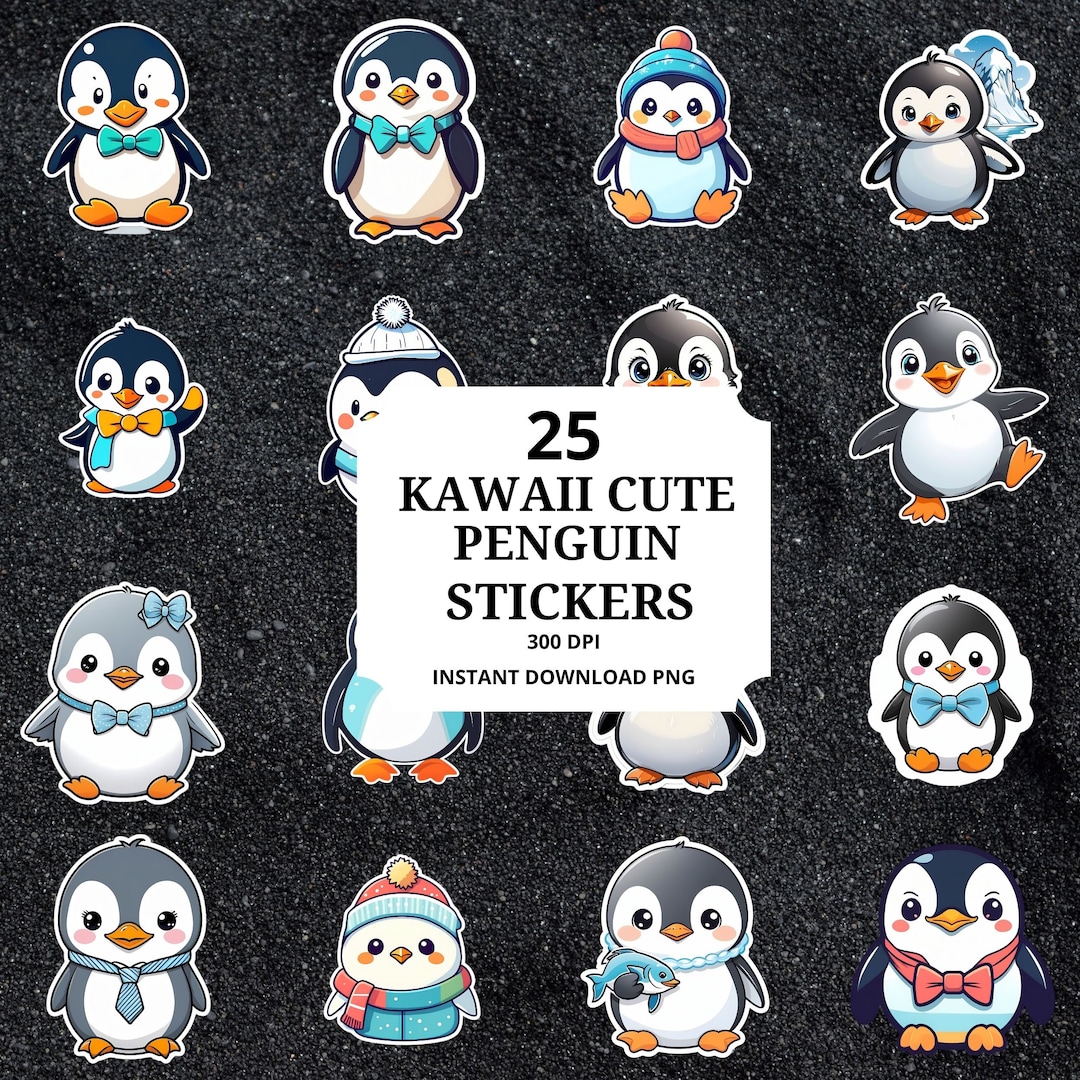 30 Funny Kawaii PENGUIN Stickers Cute Penguin Clipart Cute Clip Art ...