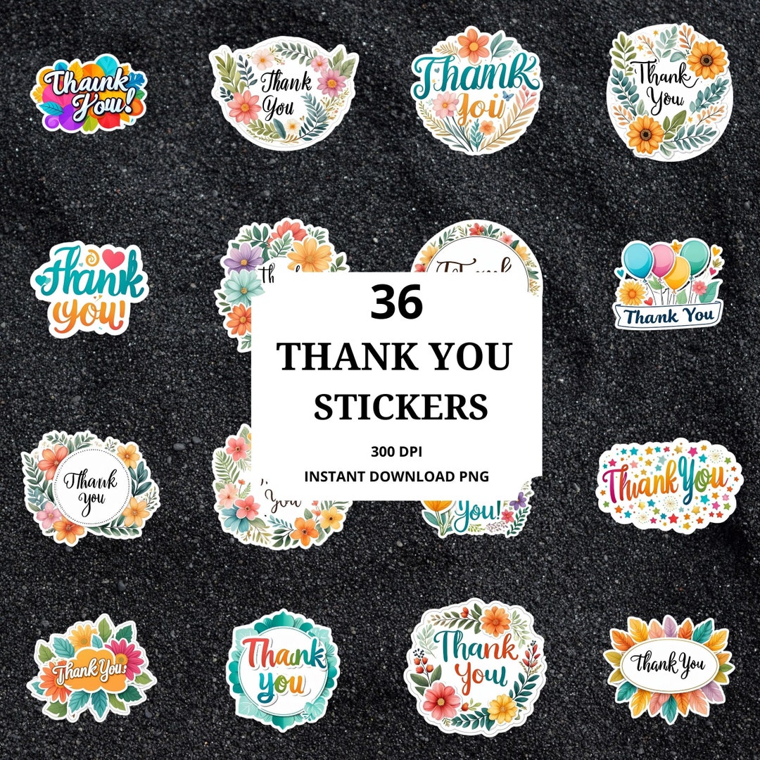 36 THANK YOU Stickers Clipart Bundle, Thank You Png,thank You Vinyl ...