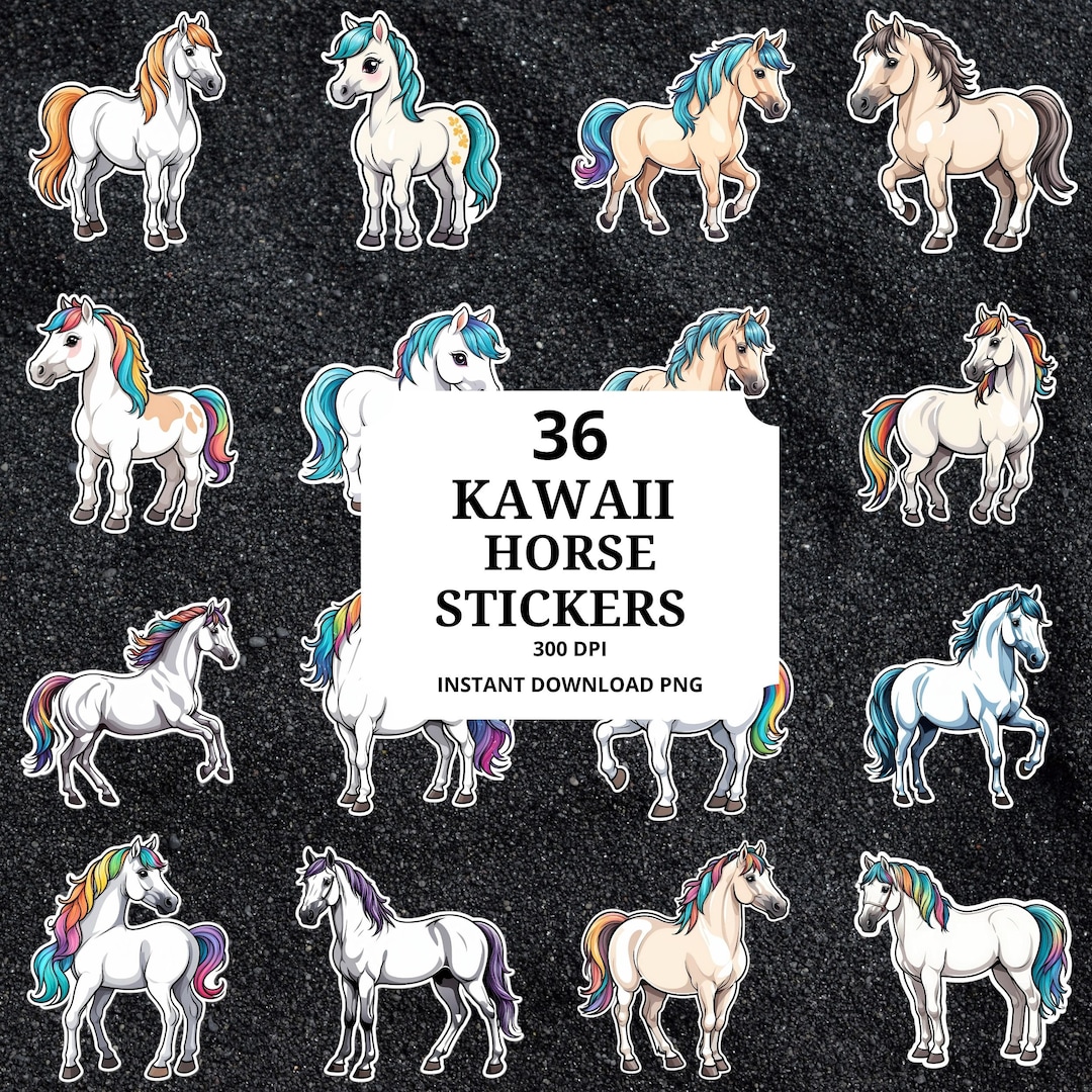 36 KAWAII HORSE Stickers Clipart Bundle, Kawaii Horse Png,horse Pack ...