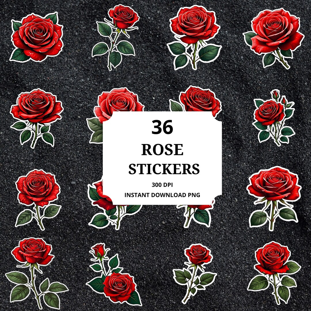36 Cute Rose Stickers Clipart Bundle, Rose Png, Rose Vinyl, Cartoon ...
