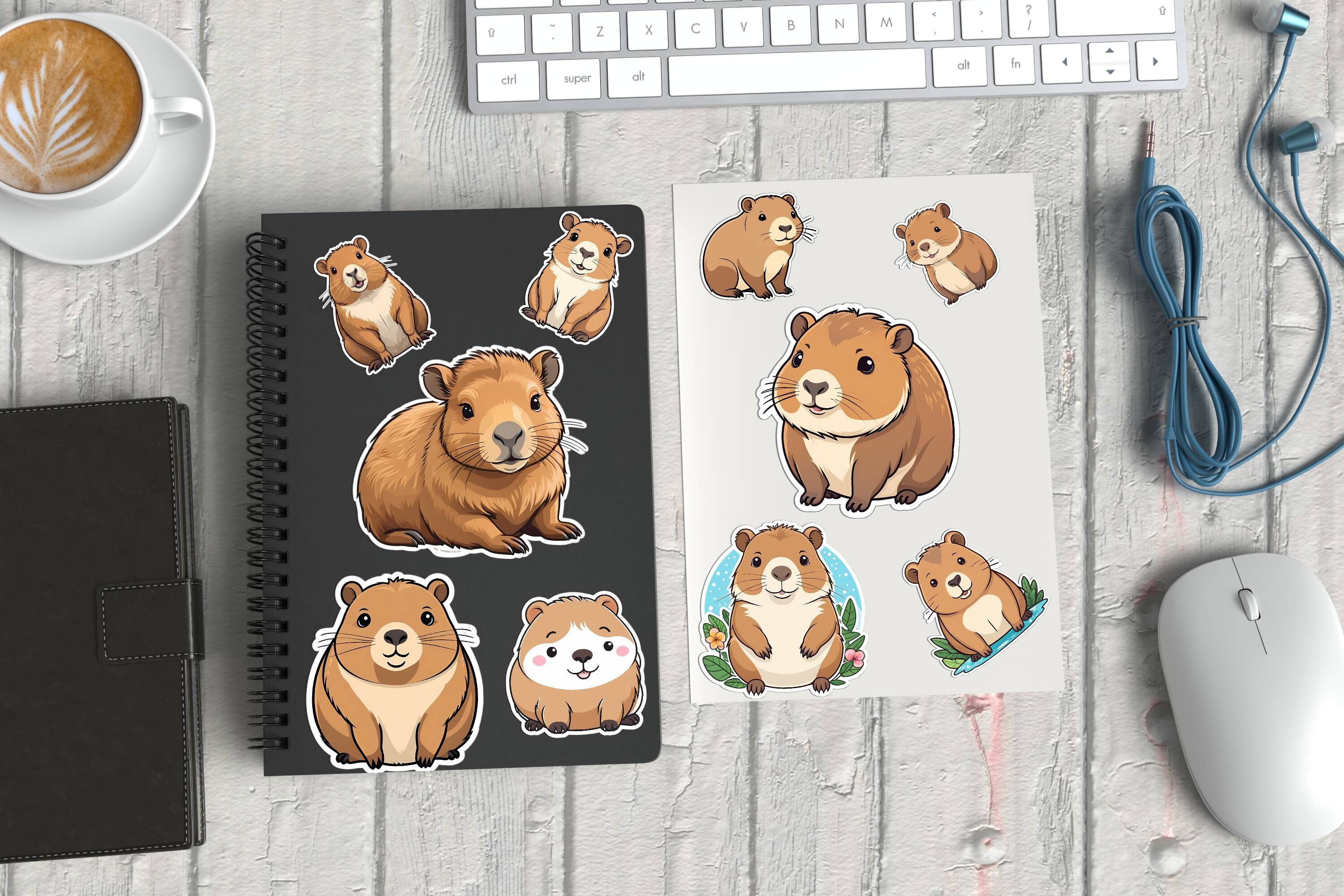 36 KAWAII CAPYBARA Stickers Clipart Bundle, Capybara Png, Capybara ...