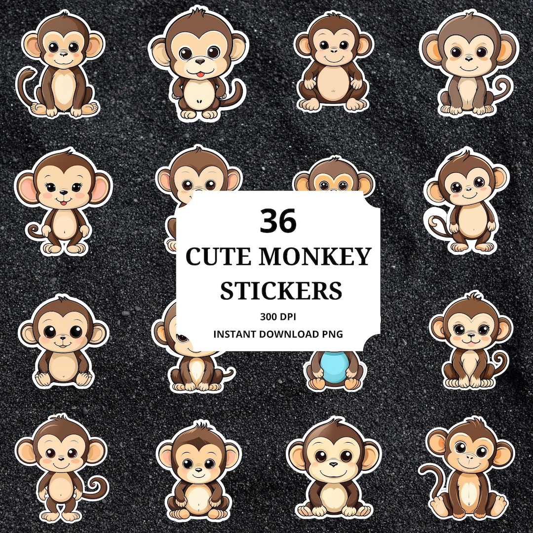 36 Cute Monkey Stickers Clipart Bundle, Monkey Png, Monkey Vinyl ...