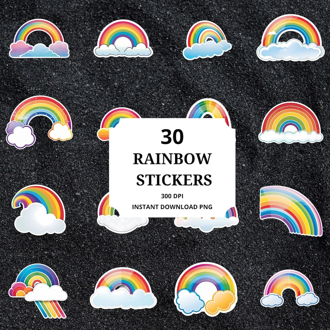 30 Cute Rainbow Stickers Clipart Bundle, Rainbow PNG, Cartoon Rainbow ...