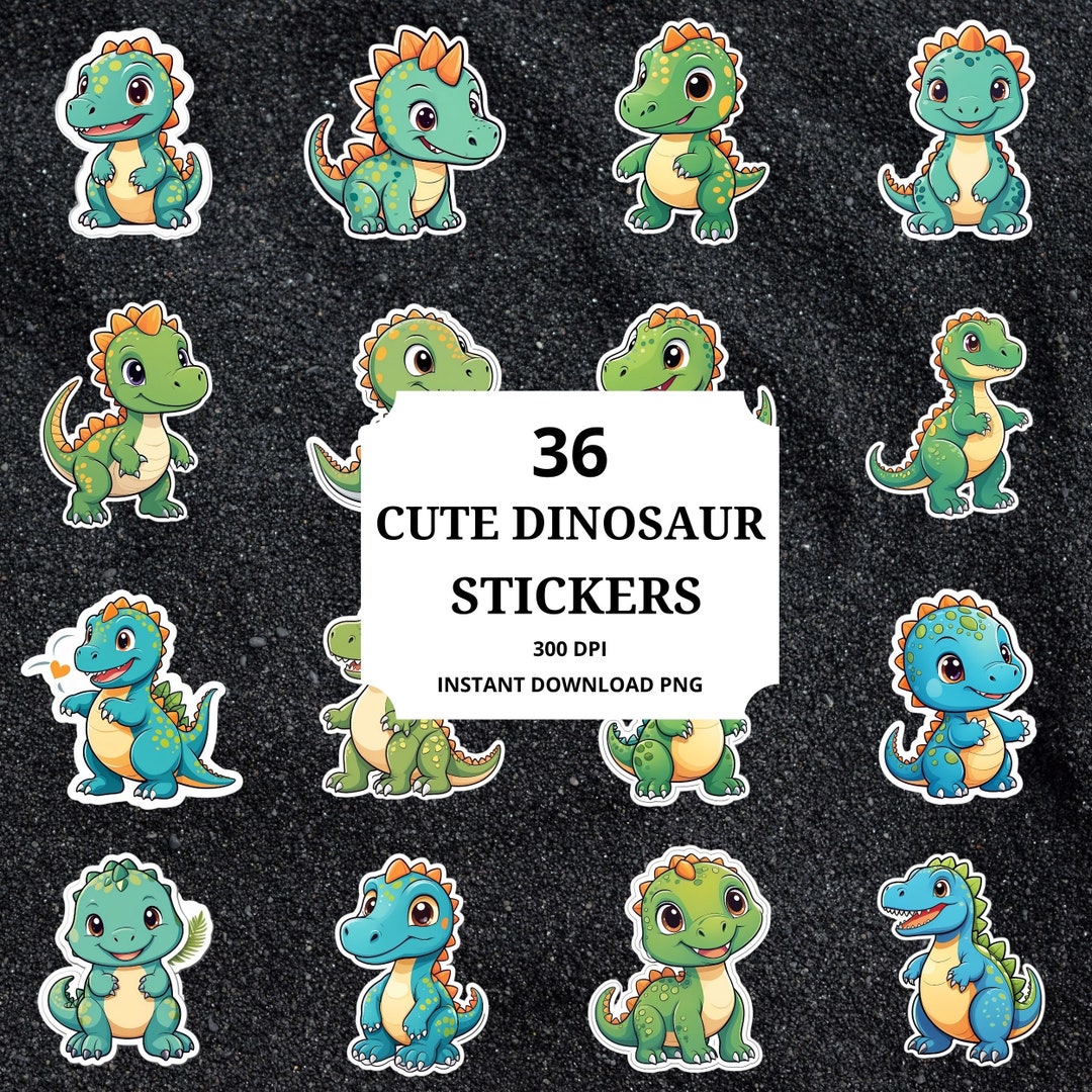 36 Cute Dinosaur Stickers Clipart Bundle, Dinosaur Png, Dinosaur Vinyl ...