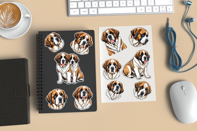 16 Cute St. Bernard Dogs Stickers Clipart Bundle, Cute Dogs PNG ...
