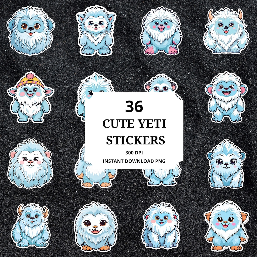 36 Cute YETI Stickers Clipart Bundle, Yeti Png, Yeti Vinyl, Cartoon ...