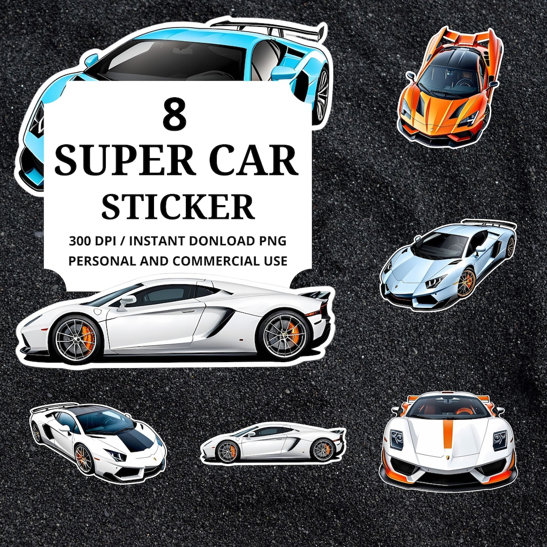 8 Super Cars Stickers, Super Car Clipart Bundle, Super Cars ...