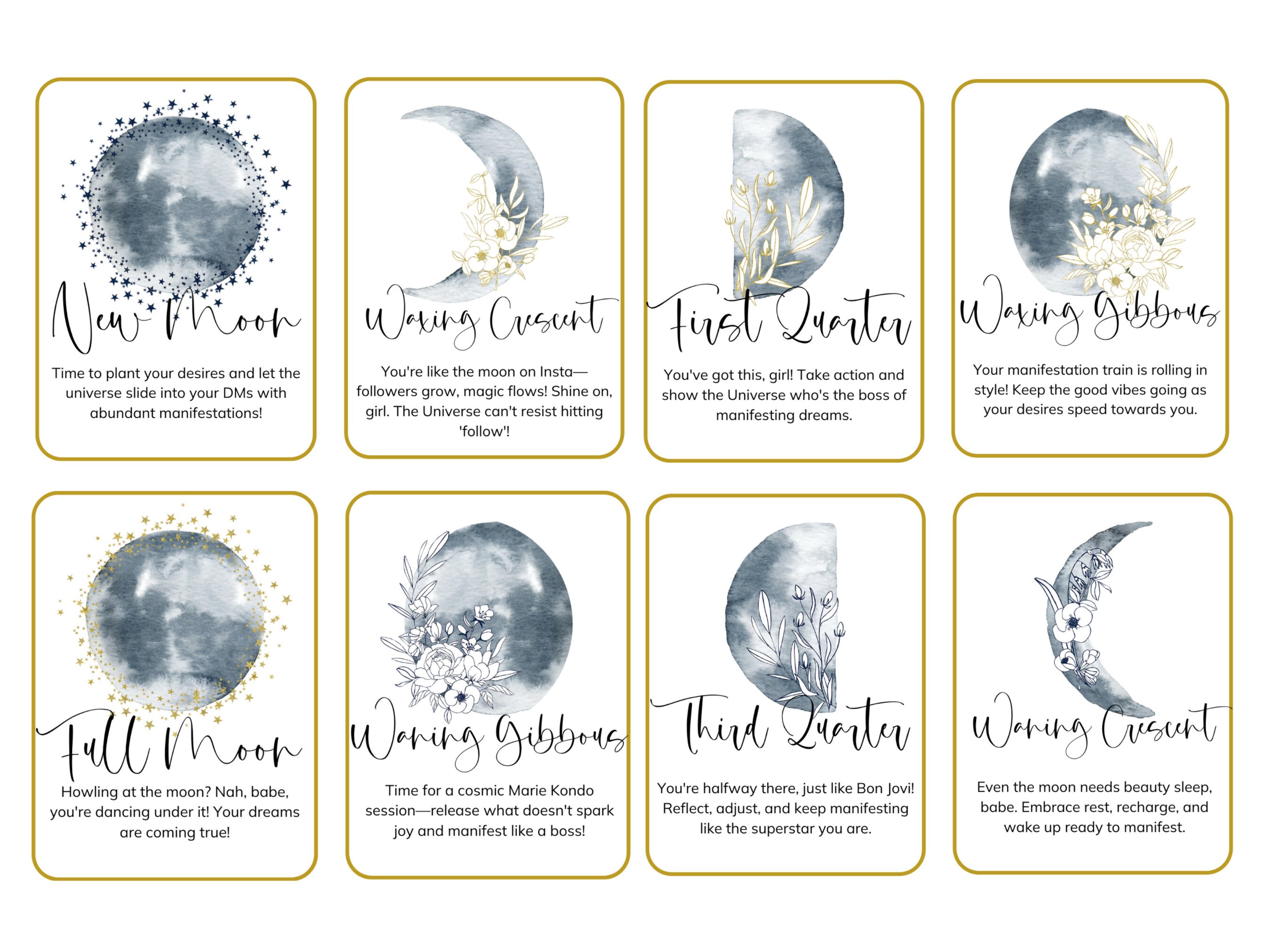 MOONIFEST: Printable Moon Phase Cards | Oracle Deck | Moon Manifesting ...