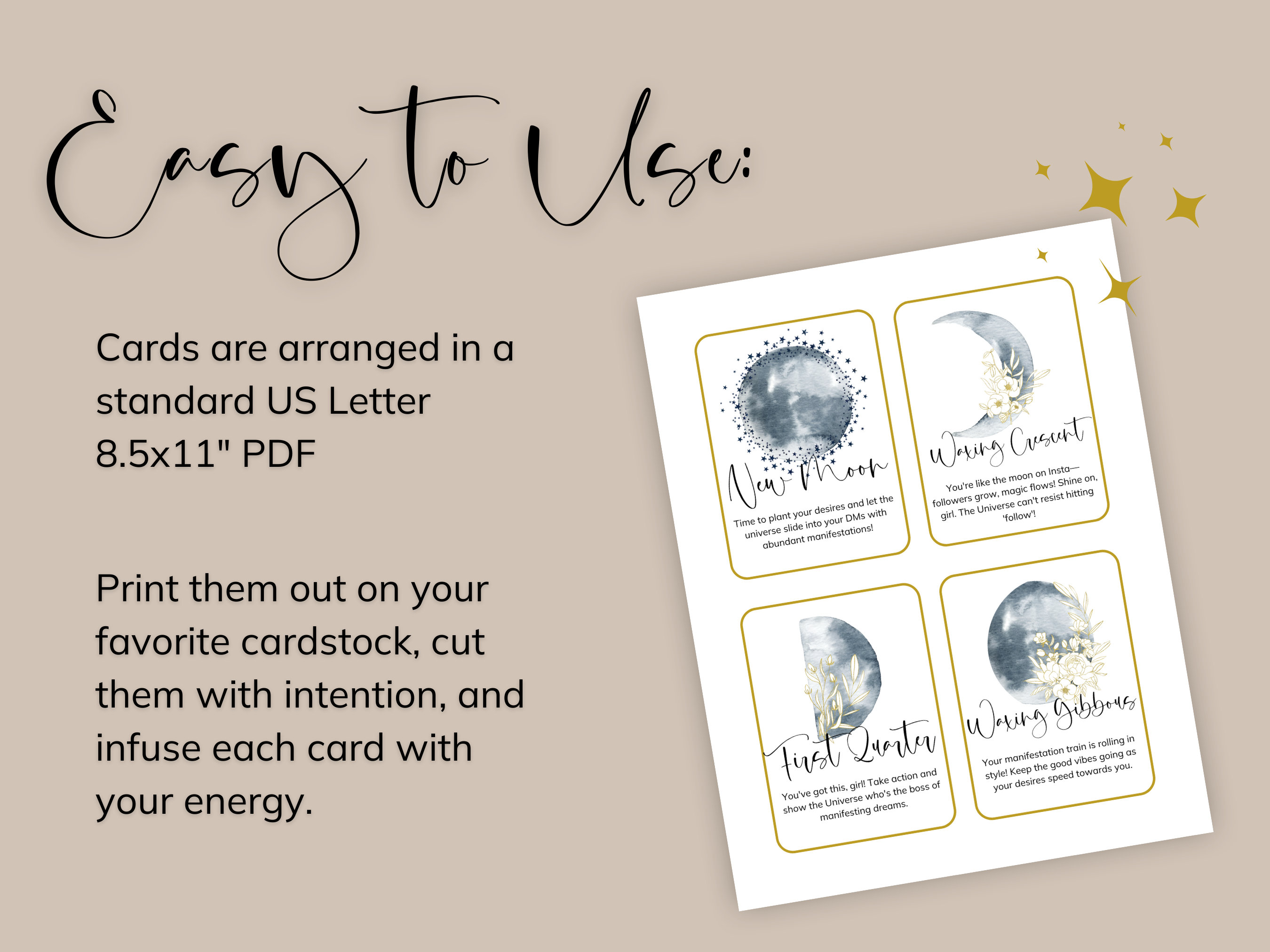 MOONIFEST: Printable Moon Phase Cards | Oracle Deck | Moon Manifesting ...