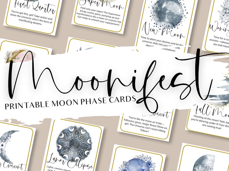 MOONIFEST: Printable Moon Phase Cards | Oracle Deck | Moon Manifesting ...