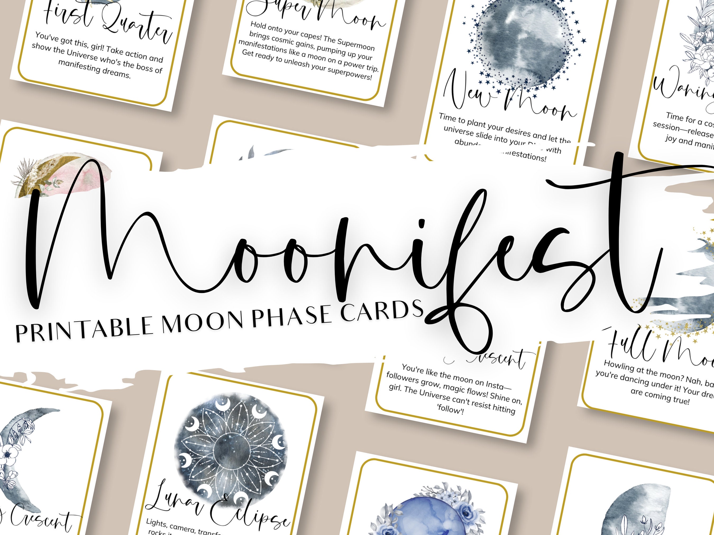 MOONIFEST: Printable Moon Phase Cards | Oracle Deck | Moon Manifesting ...
