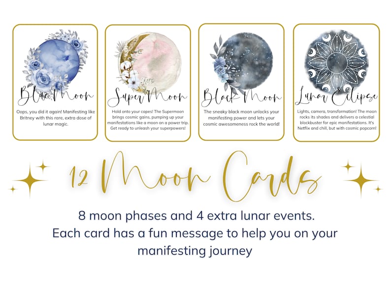 MOONIFEST: Printable Moon Phase Cards | Oracle Deck | Moon Manifesting ...