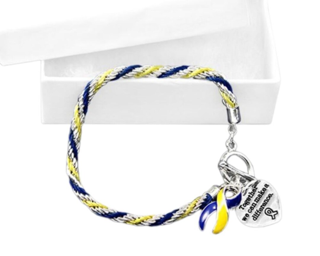Make A Difference Blue and Yellow Ribbon Rope Bracelets - Etsy