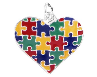 Autism Colored Puzzle Piece Heart Bracelets for Awareness, Fundraising ...