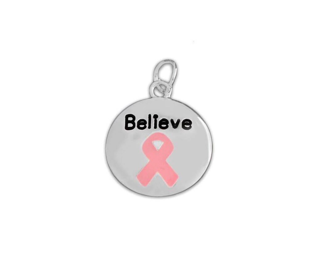 Pink Ribbon Circle Believe Charms for Breast Cancer Awareness Bulk ...