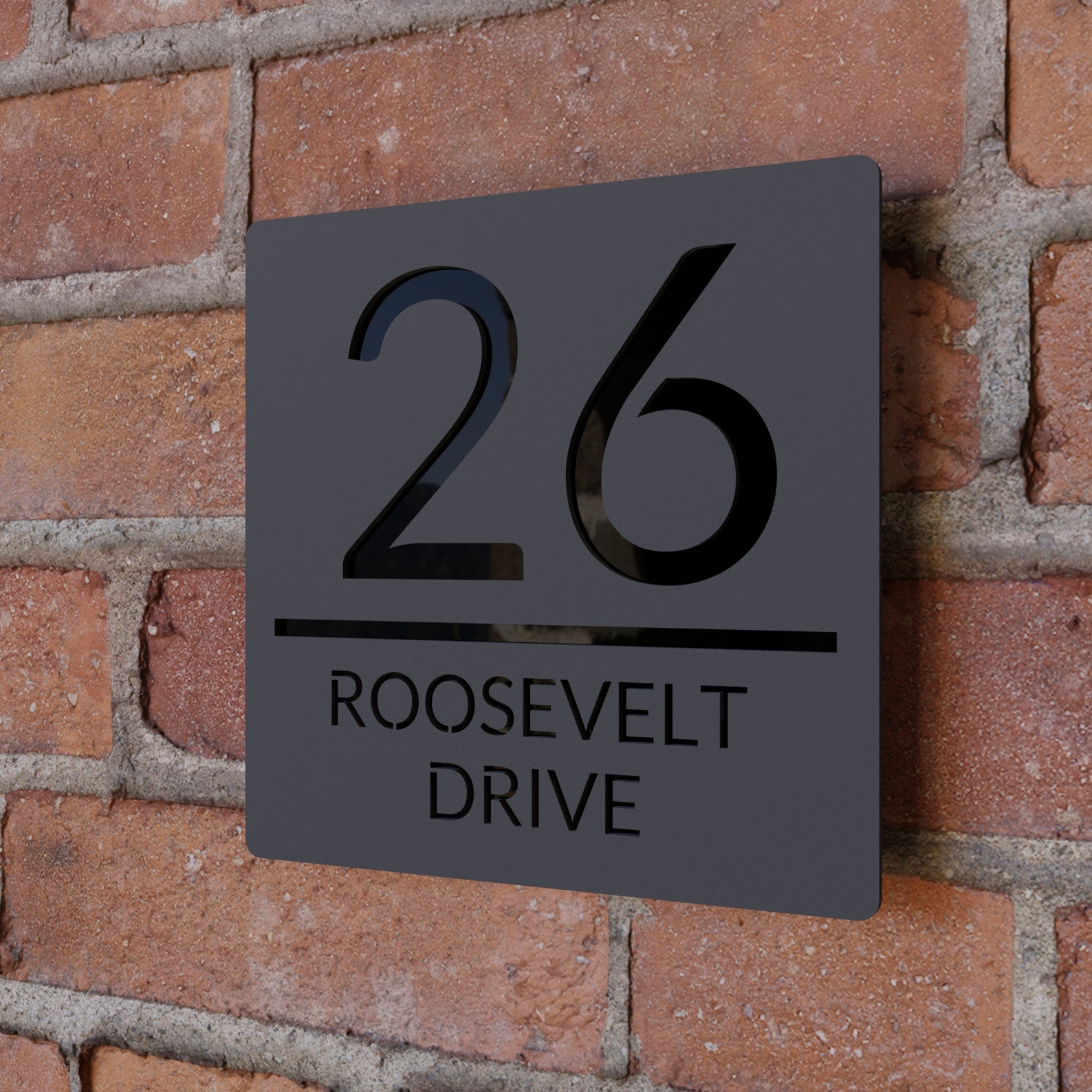 Laser Cut House Signs Numbers Matt Grey Acrylic Plaque With Gloss Black ...