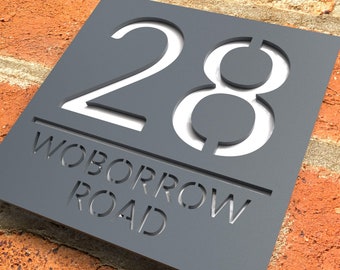 Modern Grey Door Numbers, With Gloss White Backplate Custom Acrylic ...