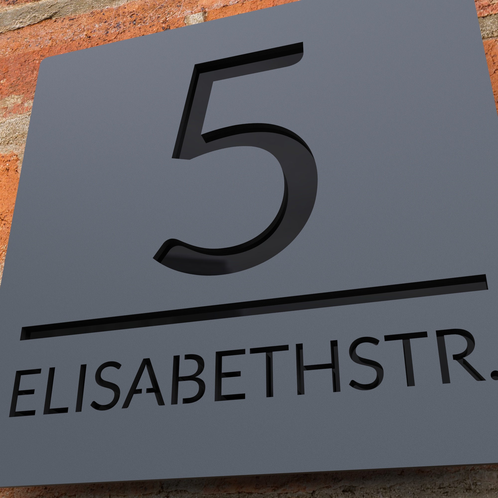 Laser Cut House Signs Numbers Matt Grey Acrylic Plaque With Gloss Black ...