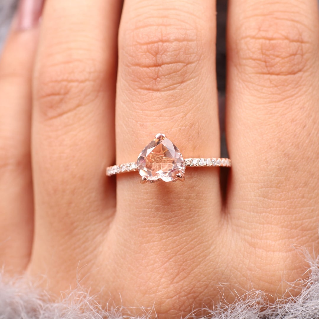 Natural Morganite Ring, 18K Rose Gold Ring Gift for Her, Engagement ...