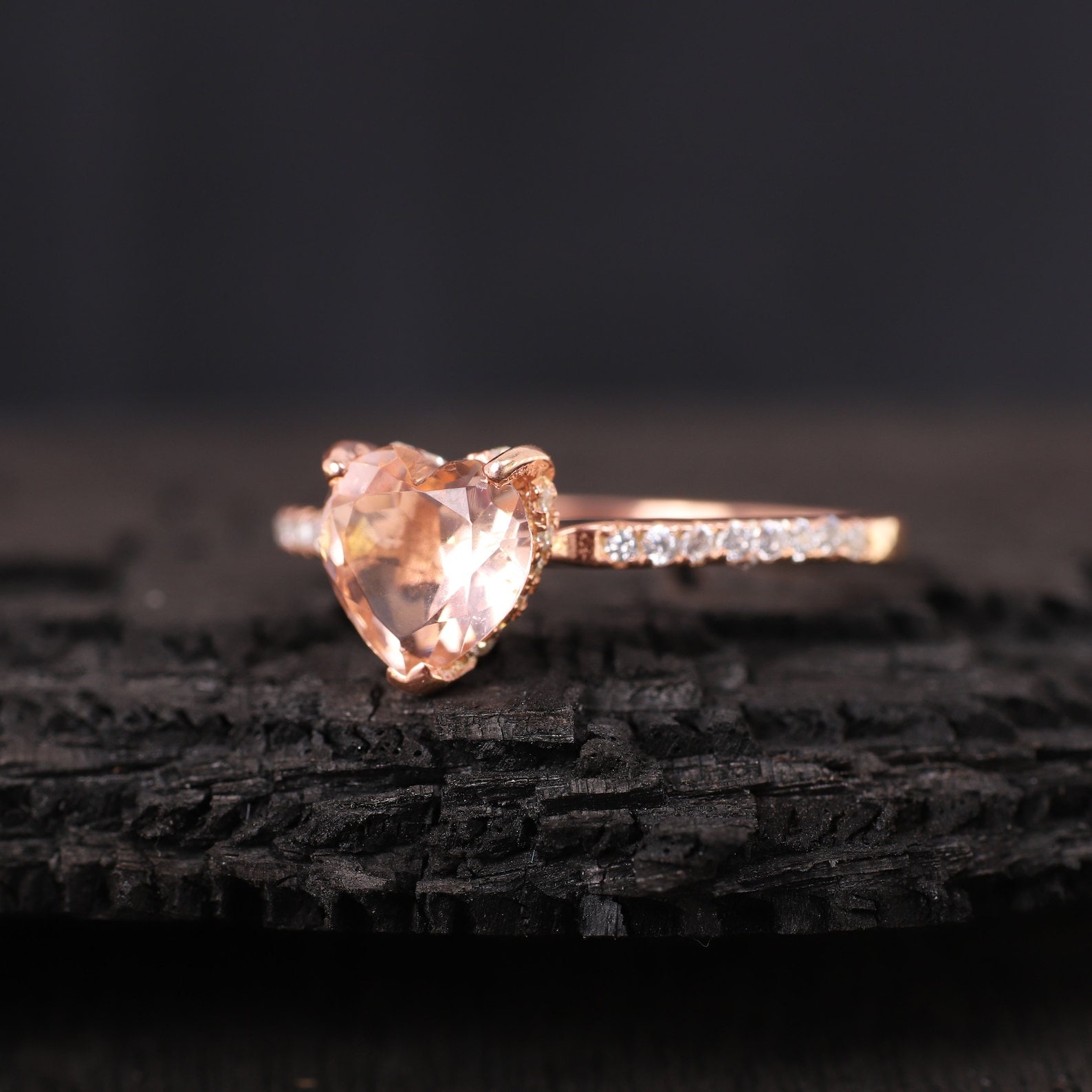 Natural Morganite Ring, 18K Rose Gold Ring Gift for Her, Engagement ...