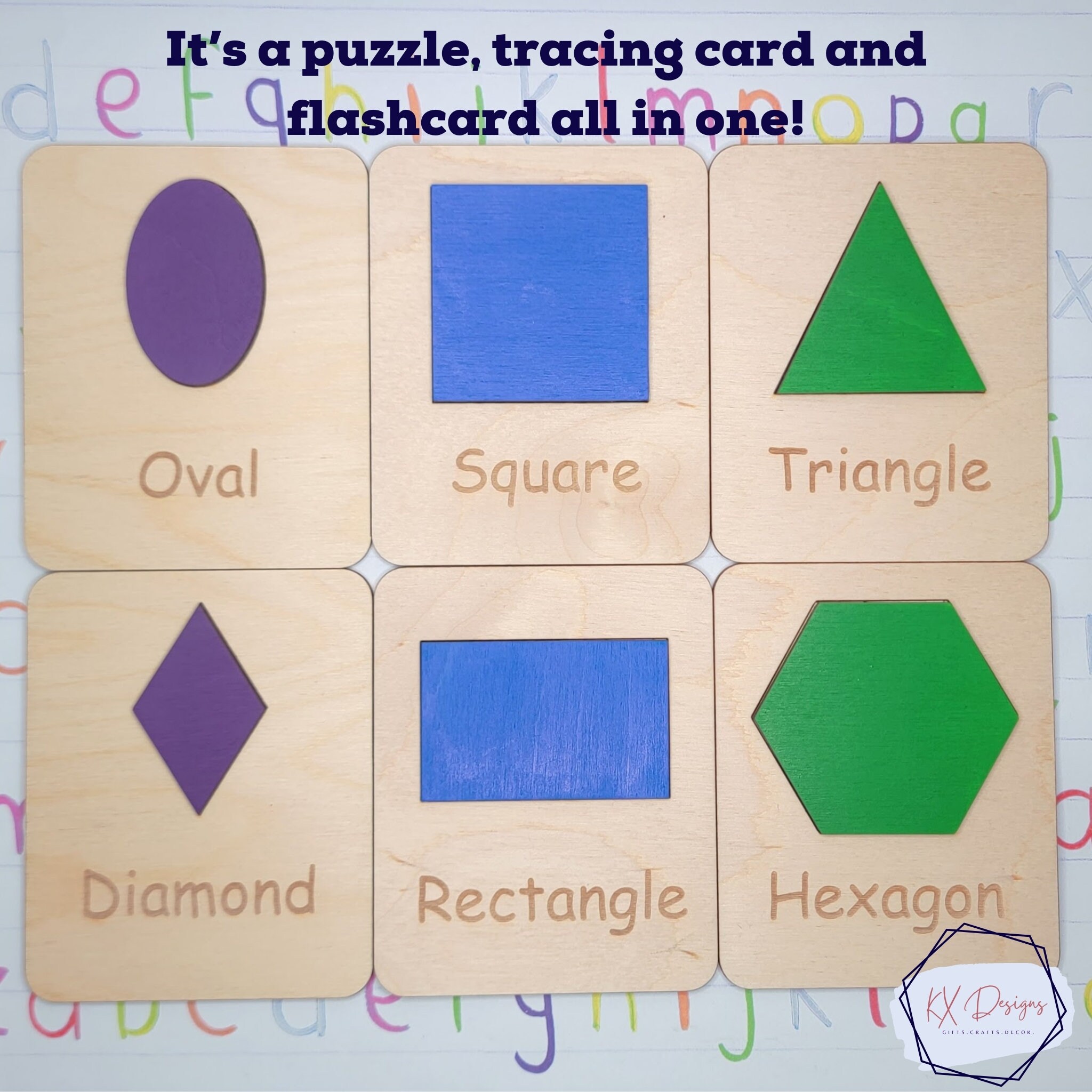 Wooden Shape Cards Set: Puzzle, Tracing Stencil & Flashcard Set - All ...