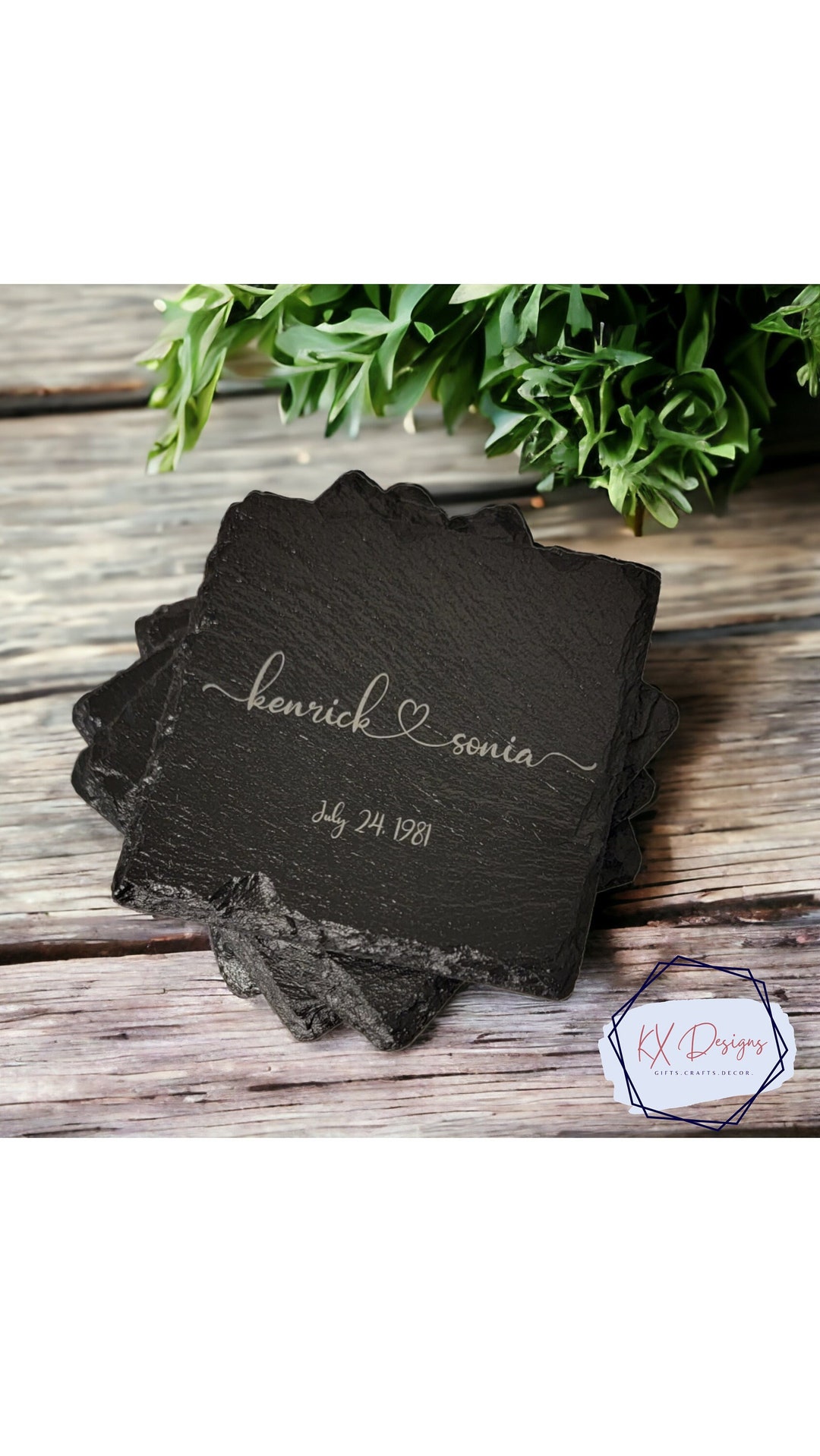 Personalized Laser Engraved Slate Coasters - Connected Hearts| Set of 4 ...