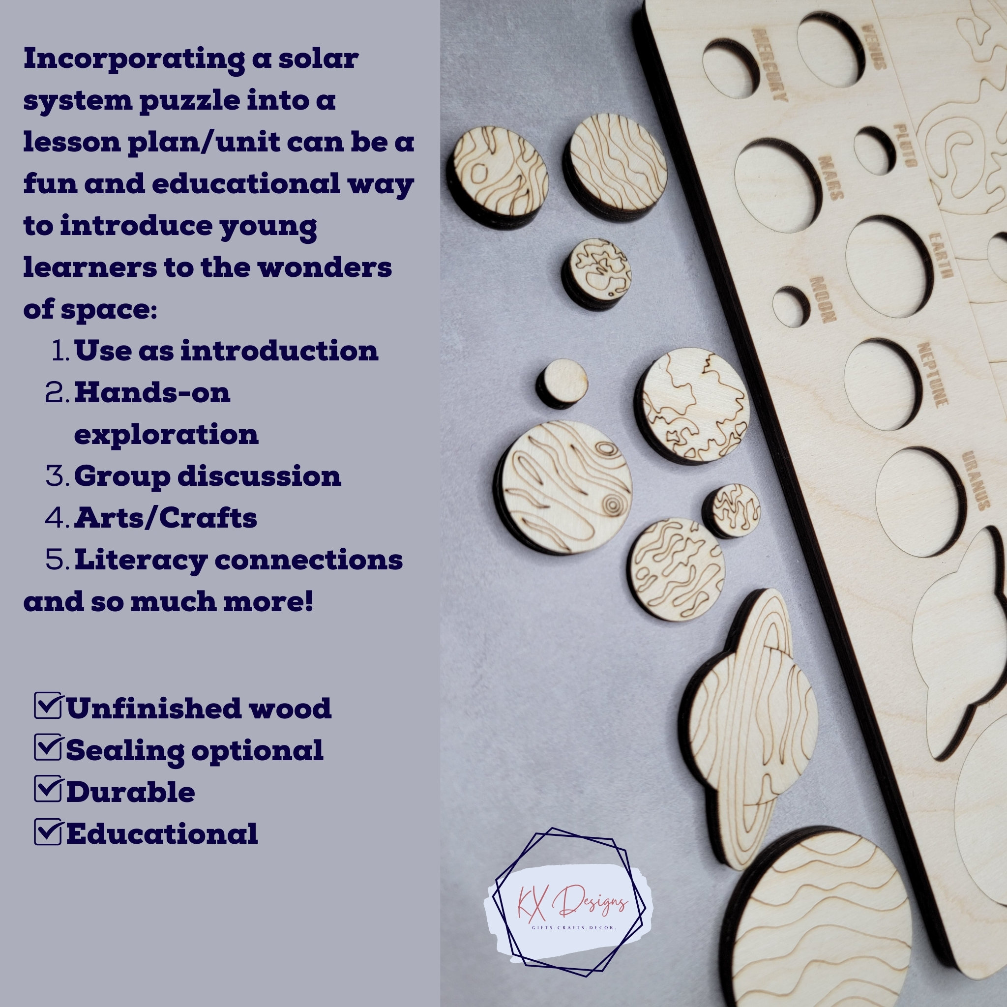 Solar System Puzzle, Wooden Puzzle, Planets, Moon, Dwarf Planet ...