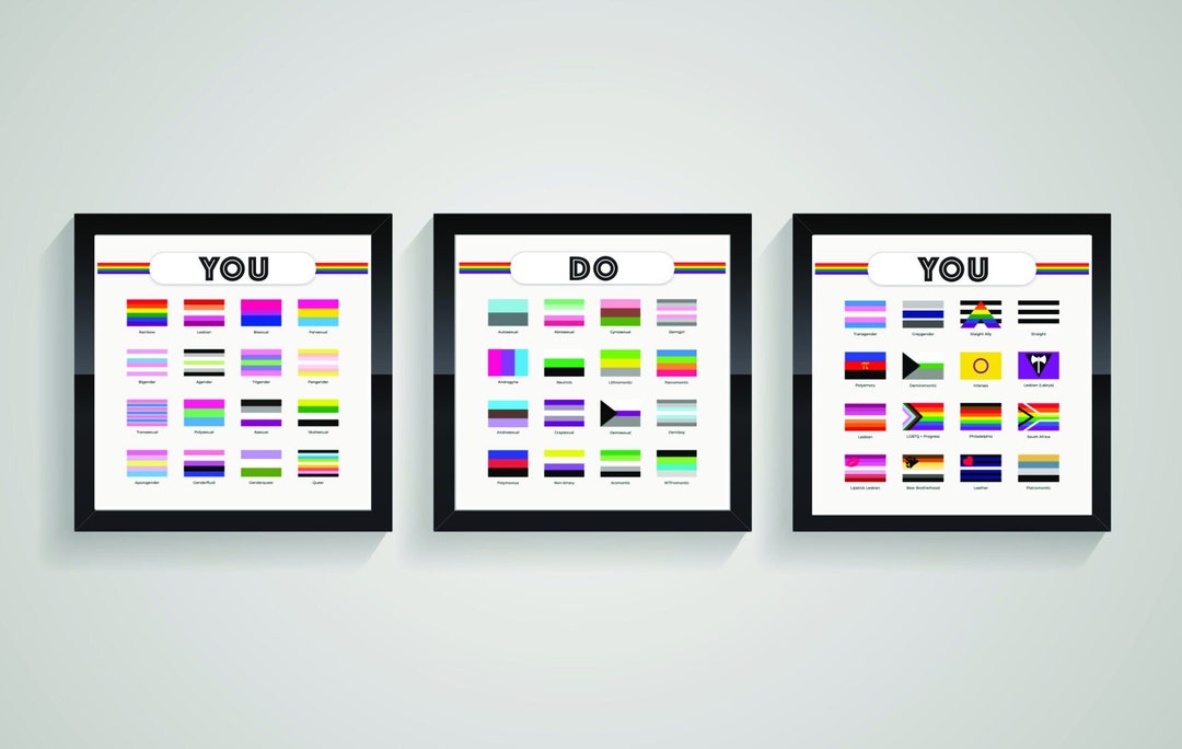 LGBTQIA Pride Flag 3 Panel Wall Art Poster Collection of LGBT Flags ...