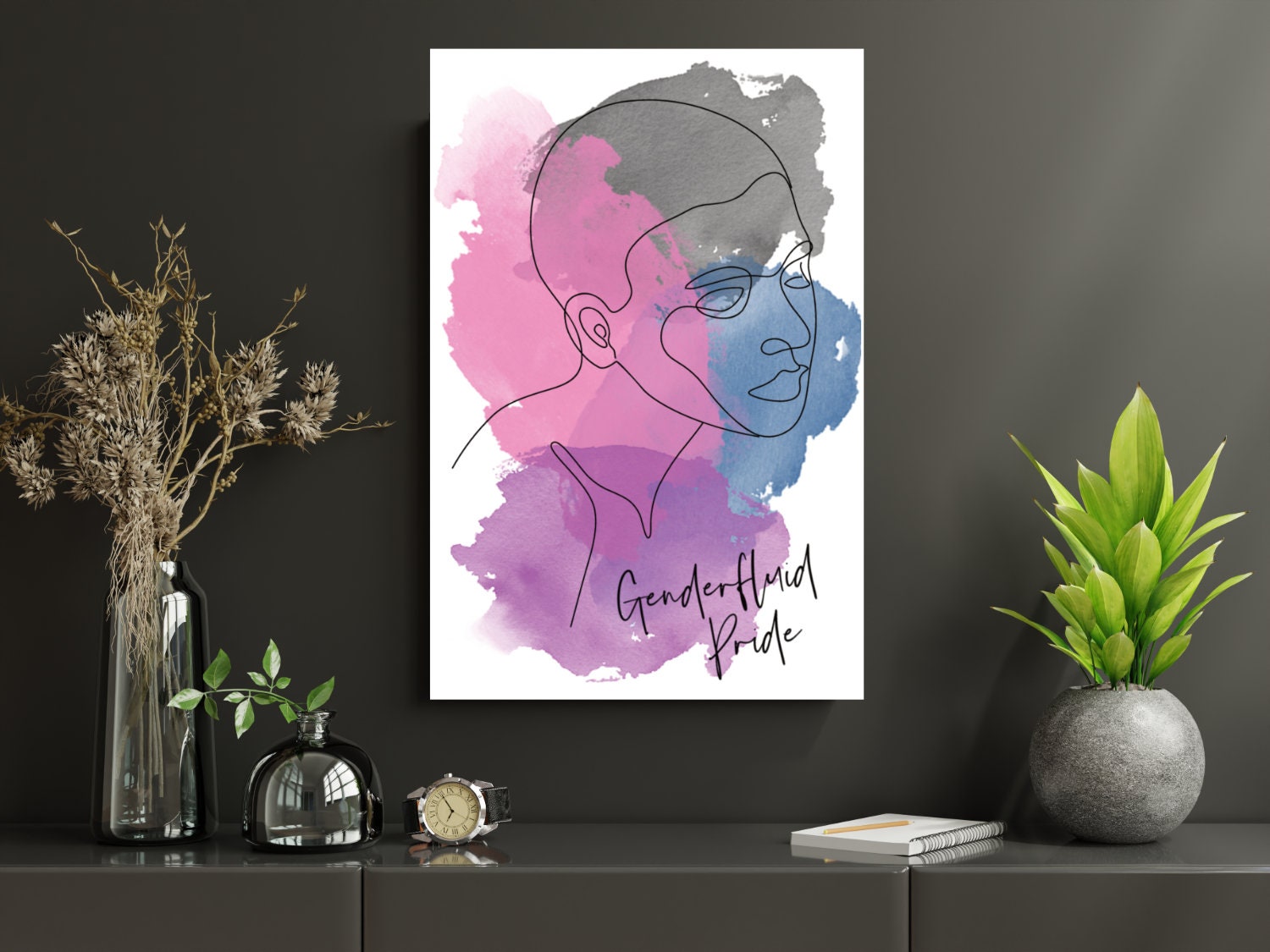 Minimal Line Art Gender Fluid Pride Gift for Gender Fluid Decor Gender ...