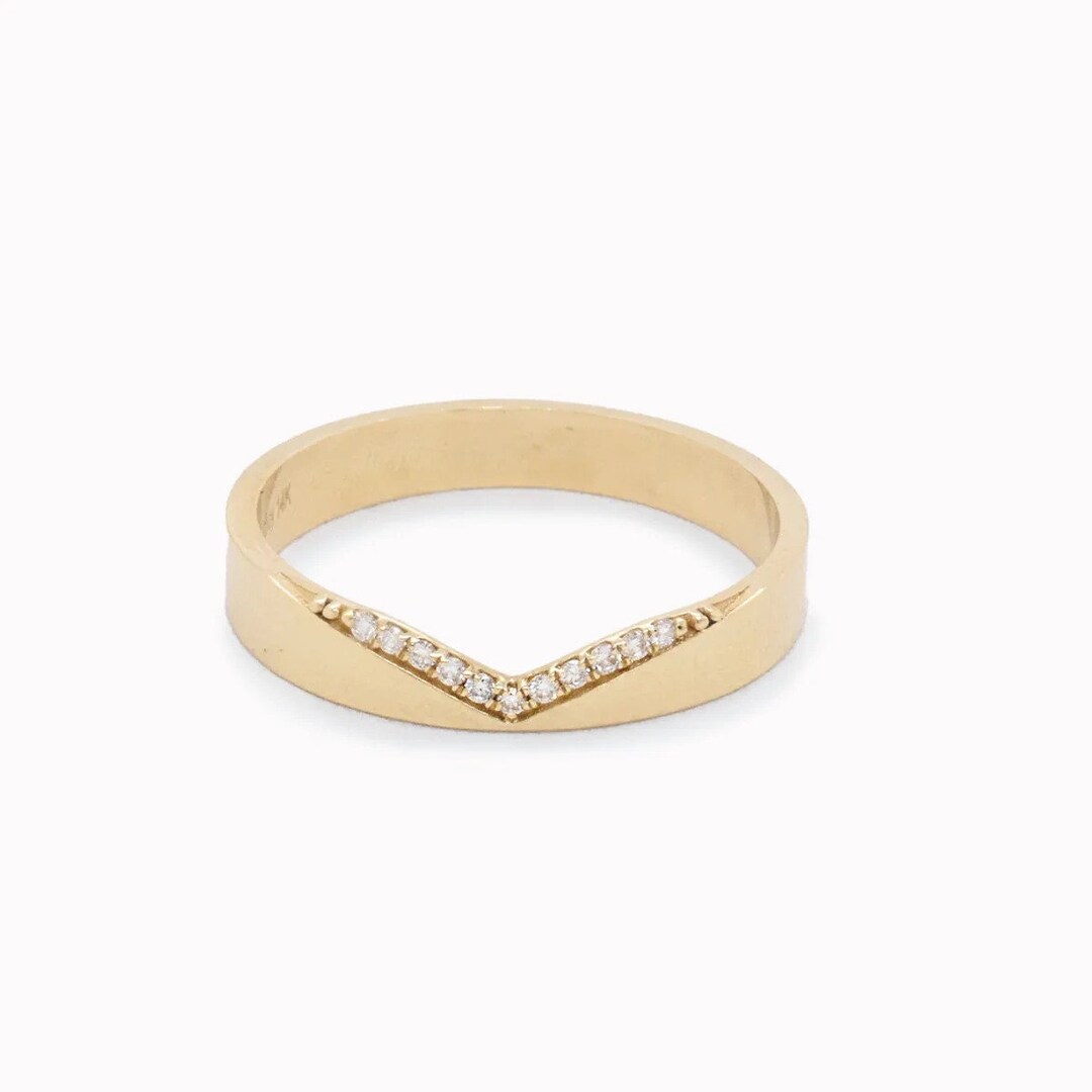 Chevron Style Deep Curved Thick Band Ring 14K Gold V Shaped Lab Grown ...