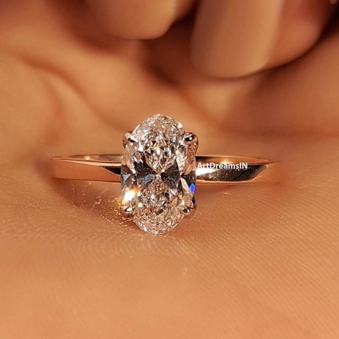 Tulip Setting Oval Diamond Solitaire Ring, IGI Certified Oval Lab Grown ...